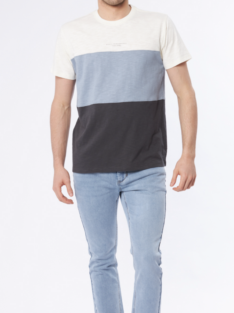 Remera Rusty modelo Antilo, color blanco, celeste y gris – FashionPoint